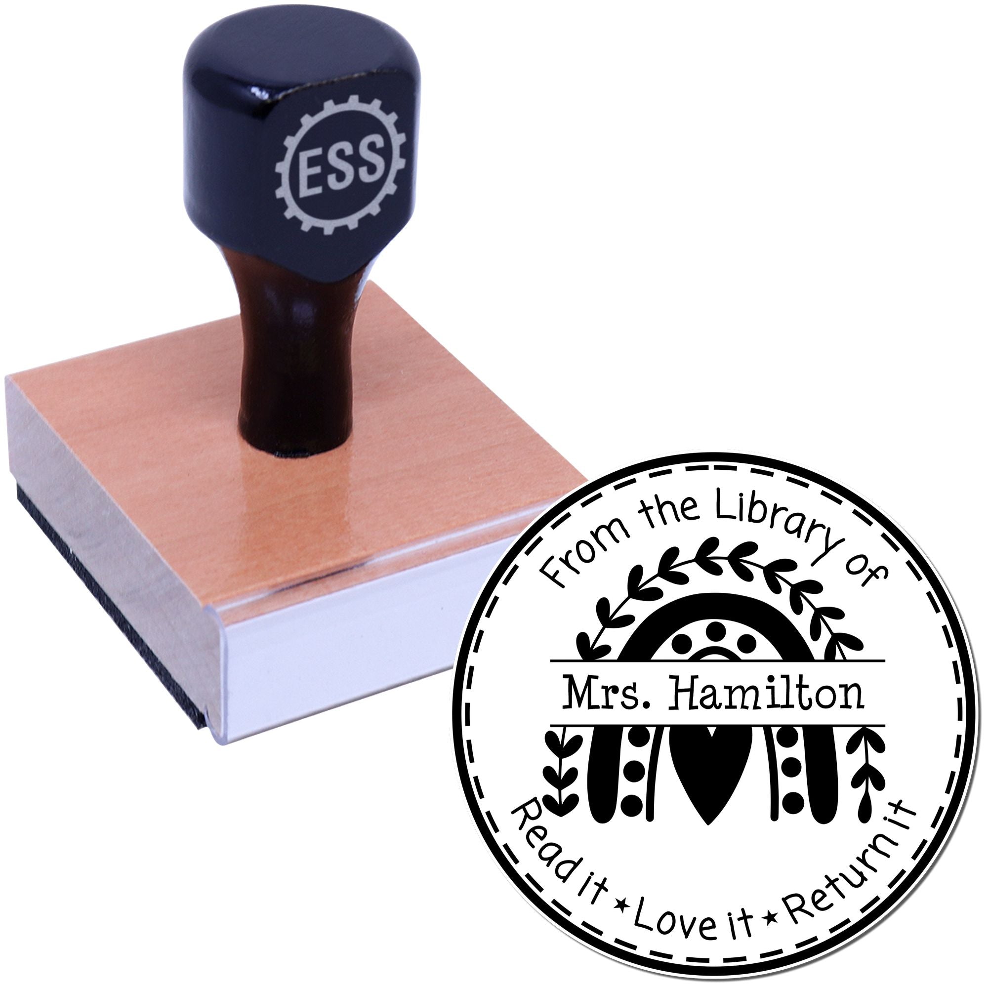 Personalized Teacher Book Label Stamp - Heart Rainbow Read It Love It ...