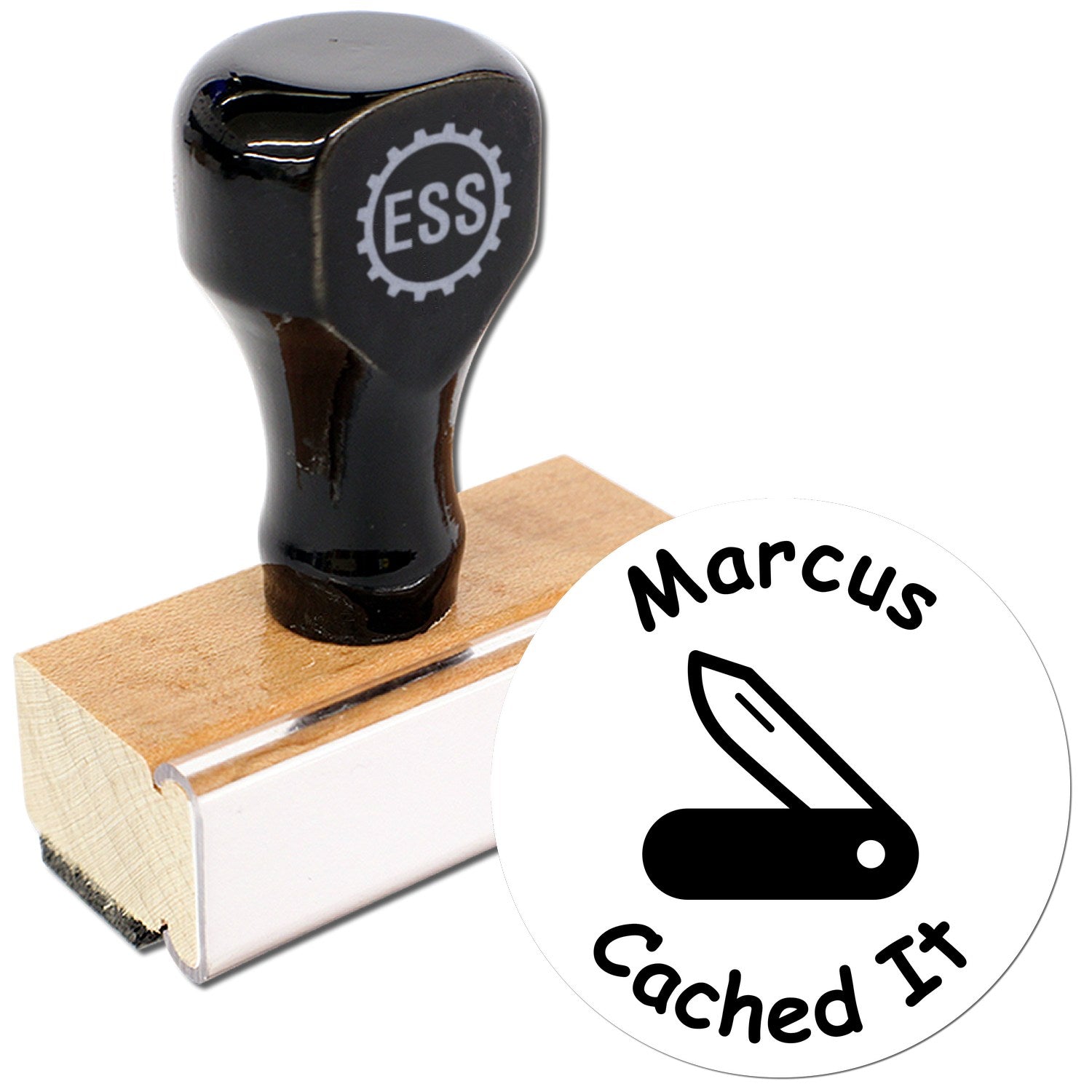 Personalized Circle Geocache Stamp with Wood Handle - Fun Educational Tool