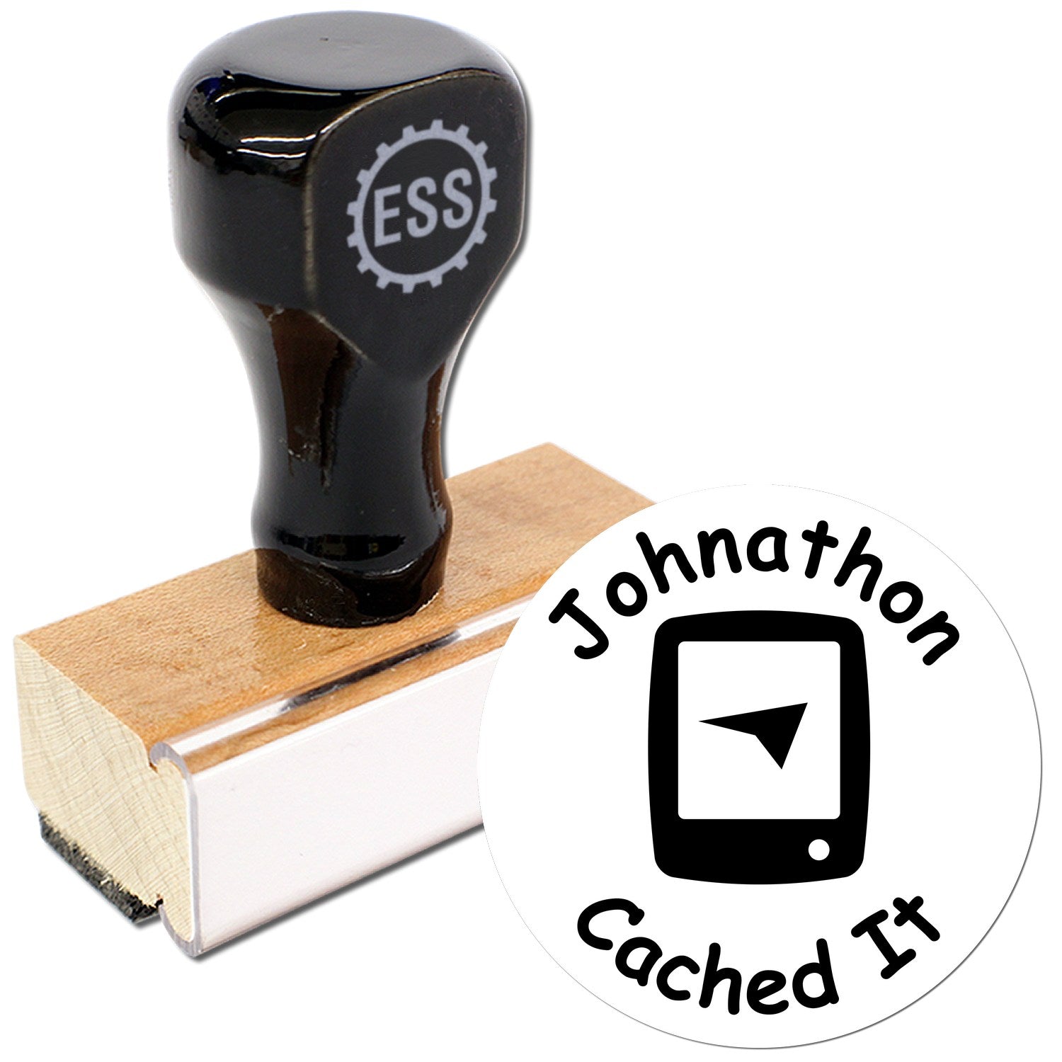 Personalized Self-Inking Geo-Tracker Stamp with Wood Handle for Geocaching