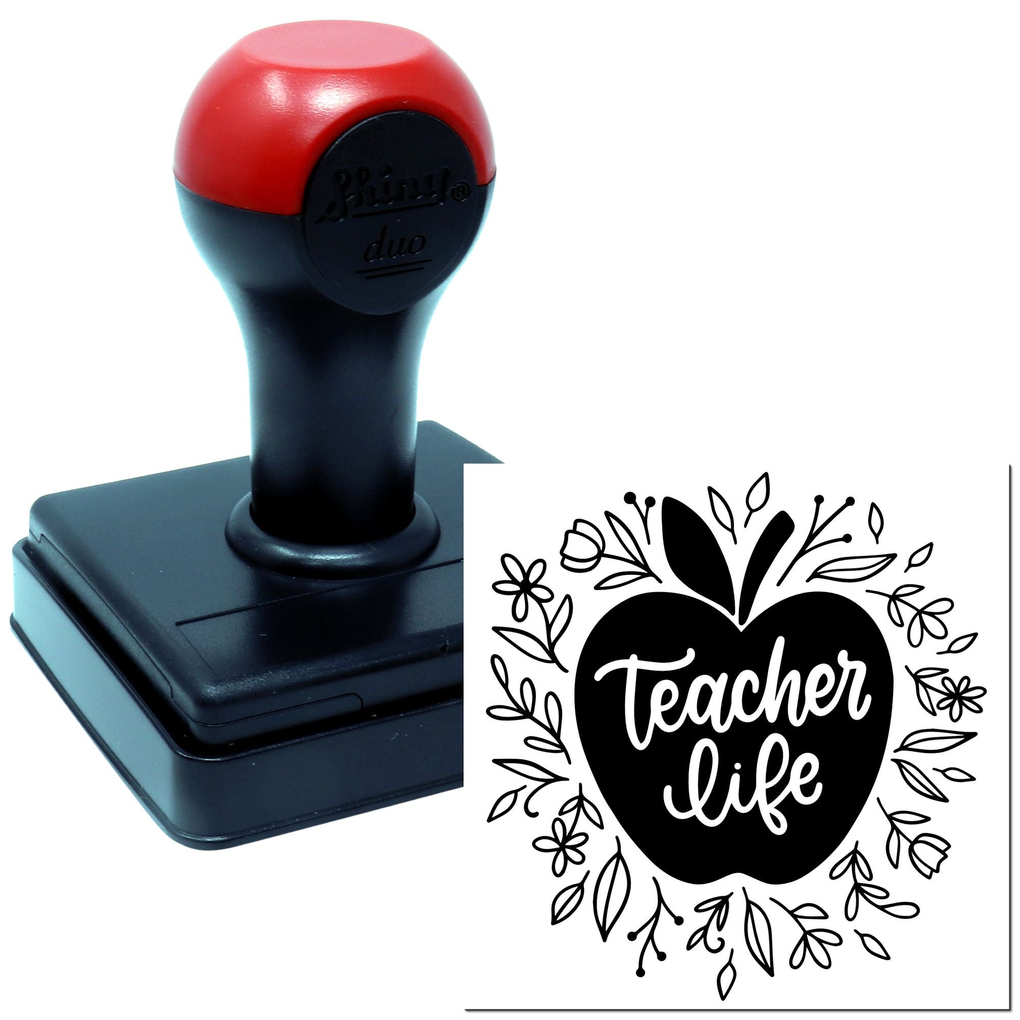 Personalized Teacher Stamp - Duo Floral Apple Hand Stamp Teacher ...