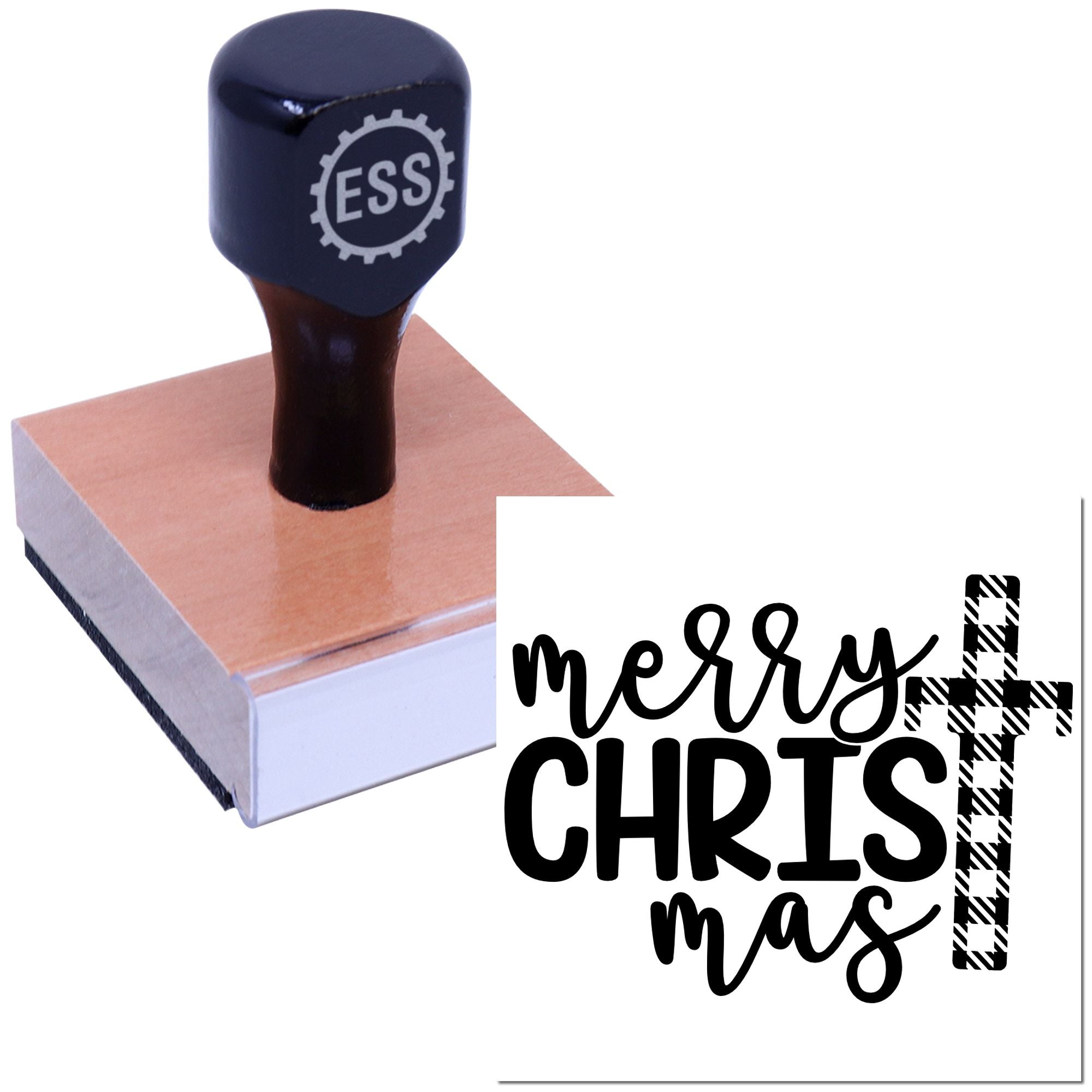 Plaid Cross Holiday Stamp - Christian Christmas Rubber Stamp for ...