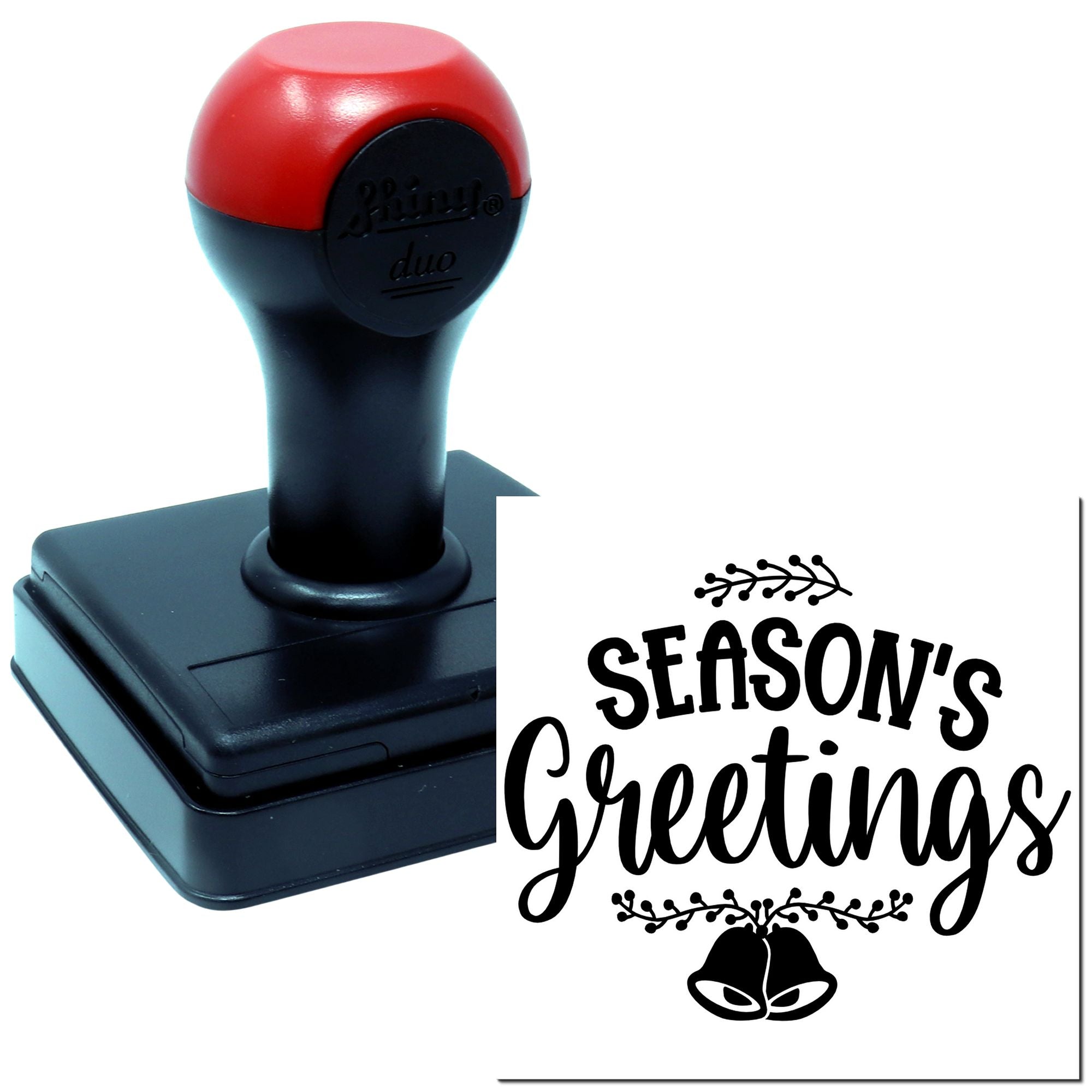 Duo Holiday Script With Jingle Bells Hand Stamp | Engineer Seal Stamps