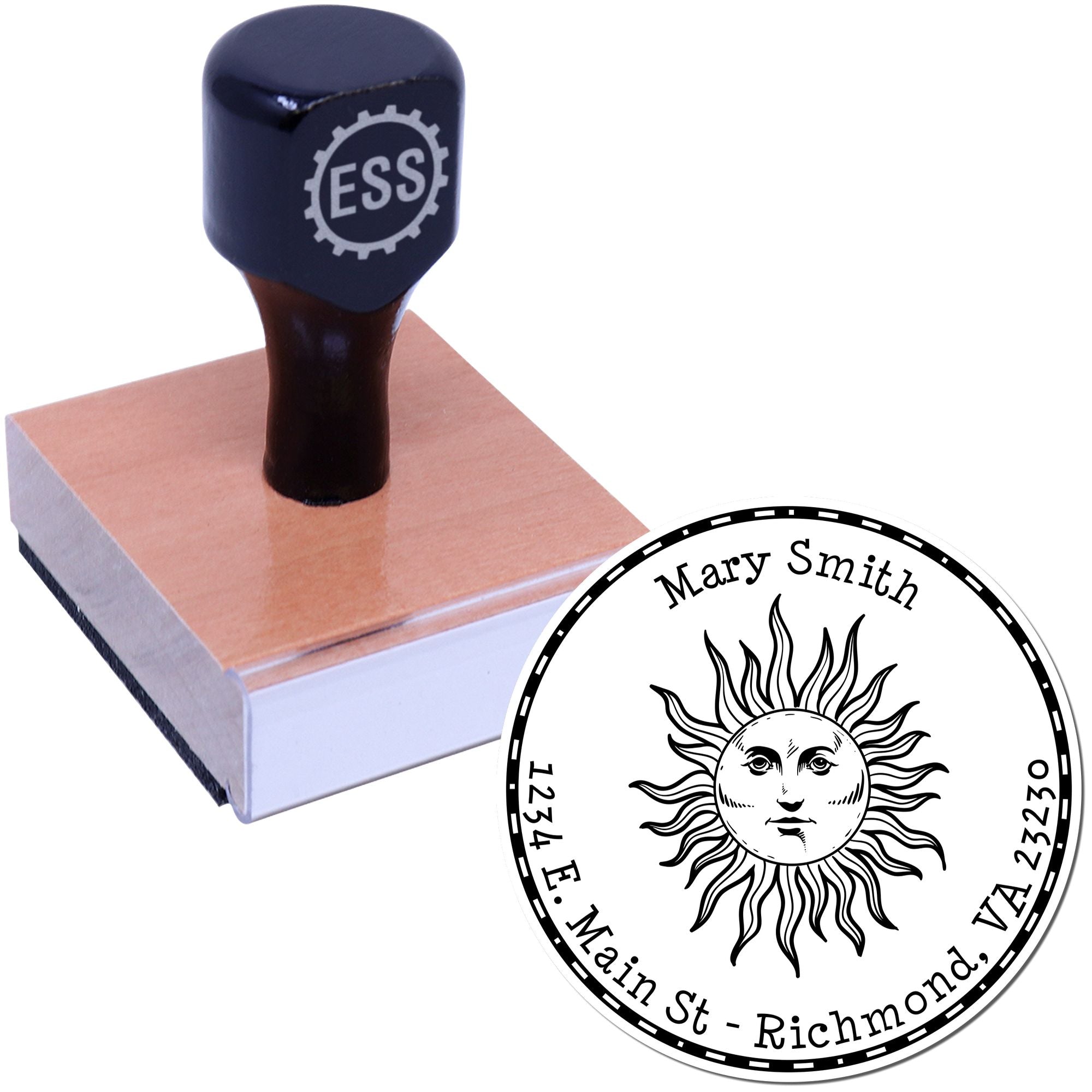 Wood Handle Serene Sun Custom Mailing Stamp | Engineer Seal Stamps