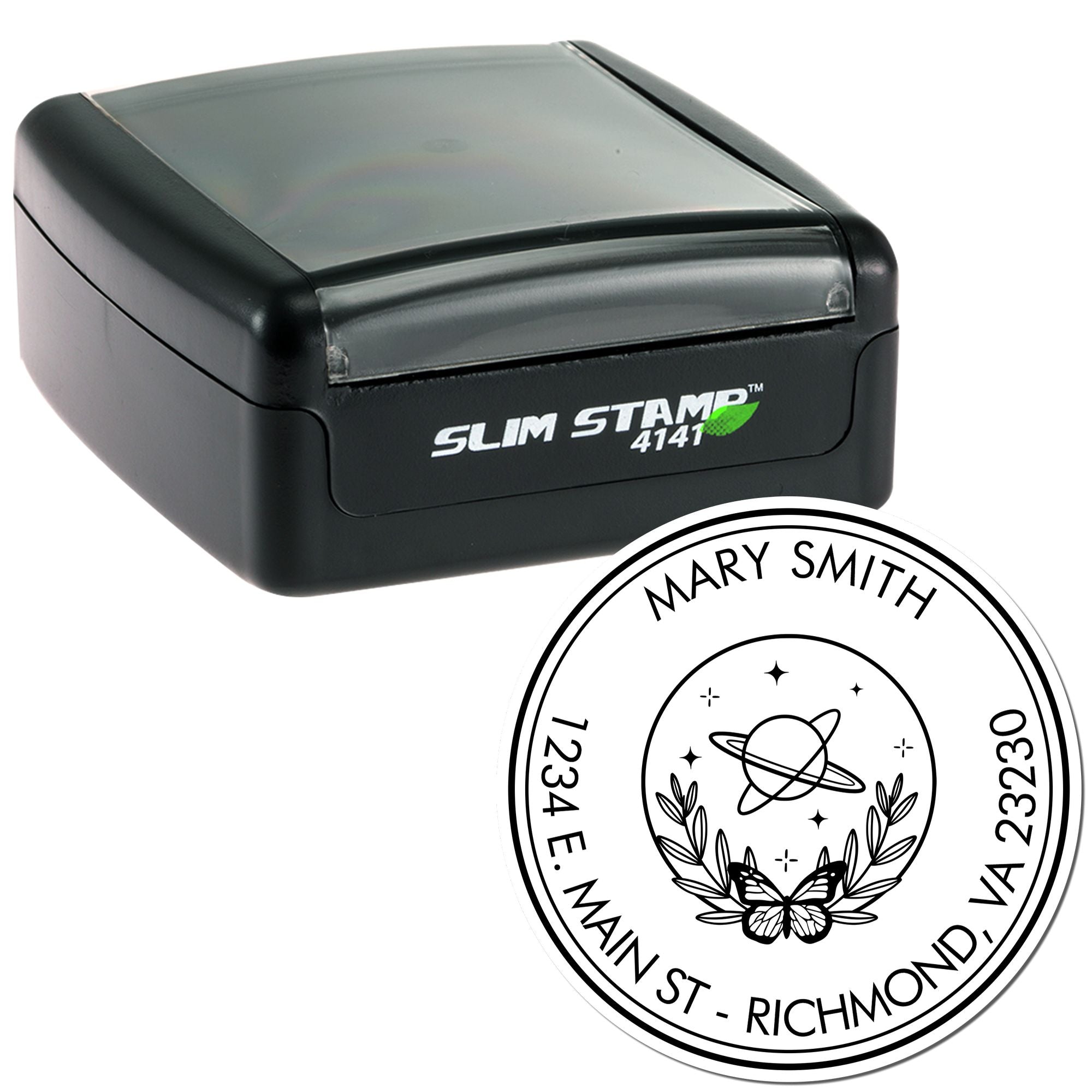 Portable Pre-Inked Symbolic Solar Personalized Name And Address Stamp ...