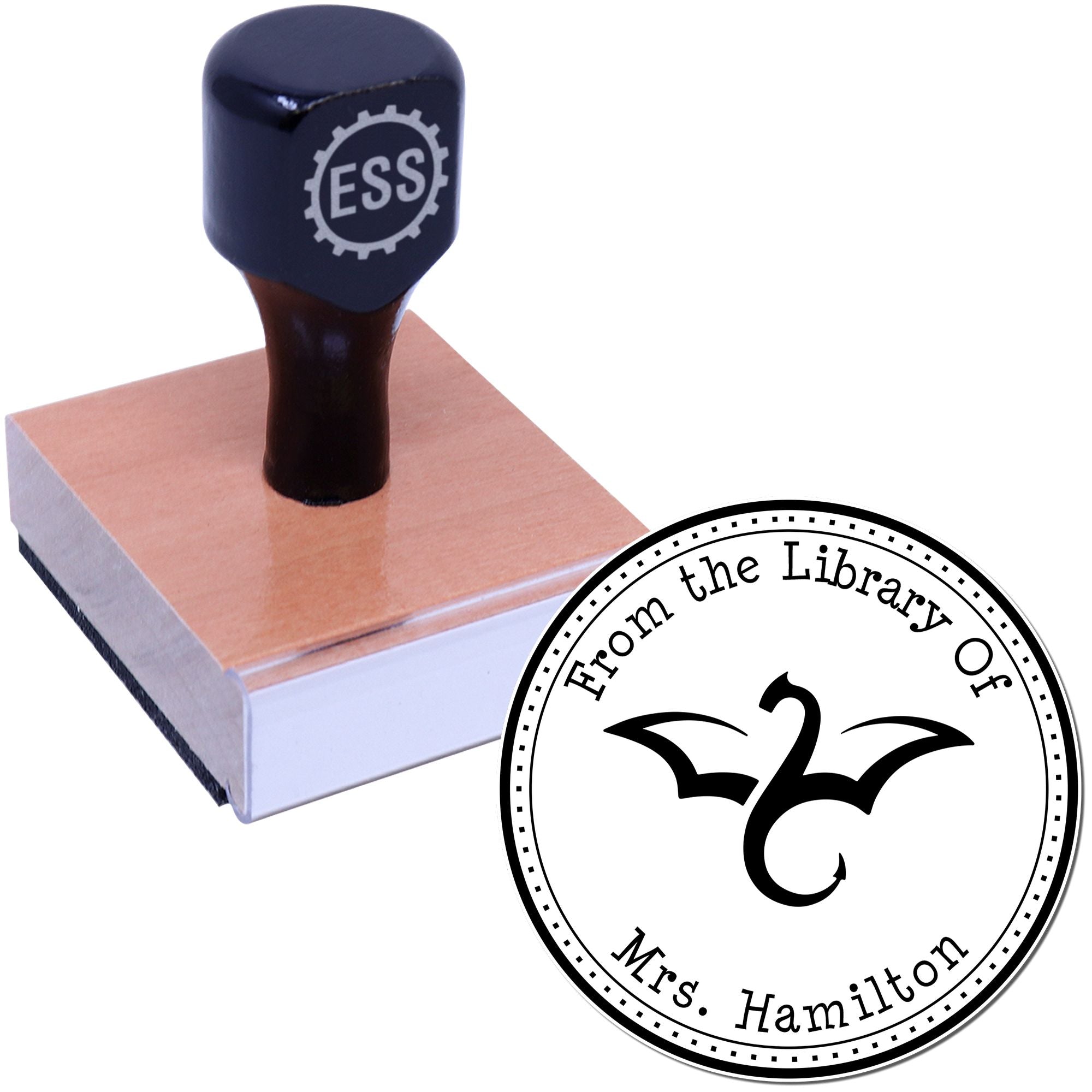 Custom Made Library Stamp with Dragon Wing Design | Personalized Wood ...