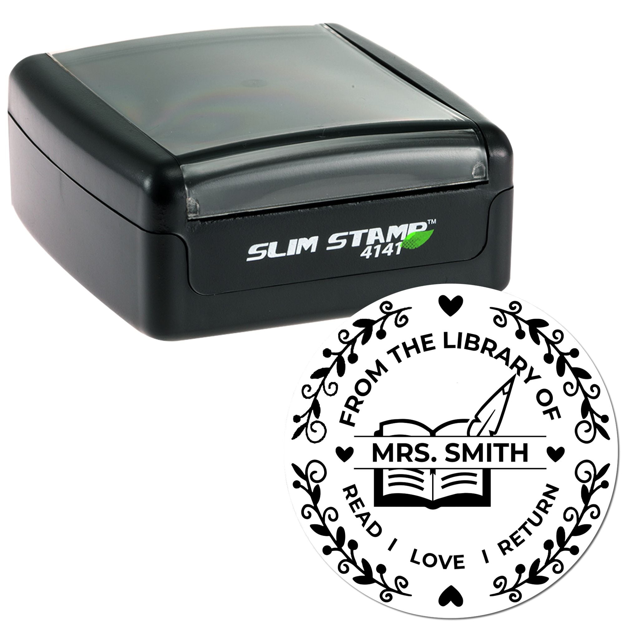 Pre-Inked Floral Library Teacher Sentiment Stamp | Engineer Seal Stamps