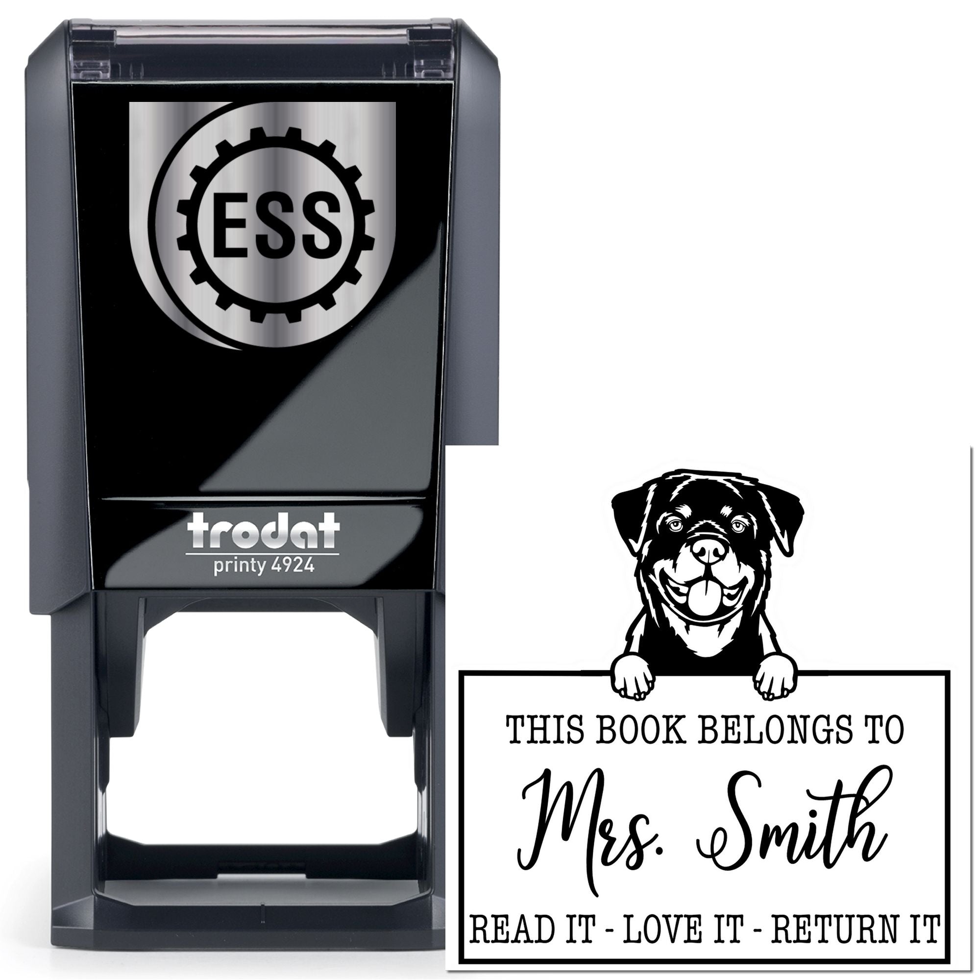 Personalized Rottweiler Library Name Stamp | Custom Book Return Address ...