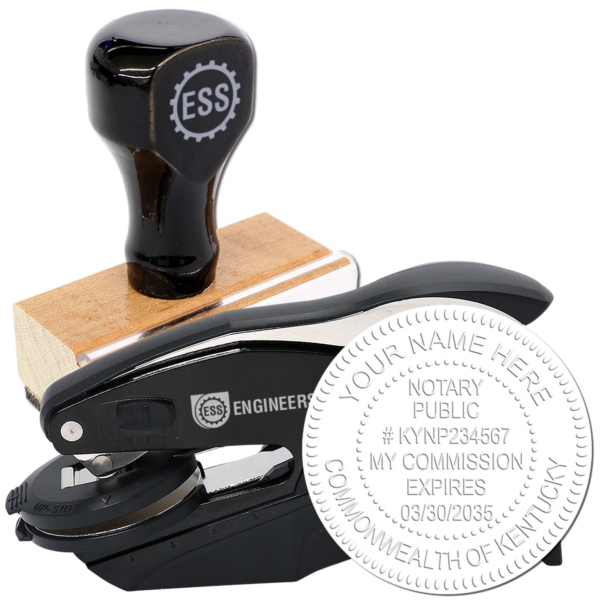 Kentucky Notary Seal and Stamp Kit: Premium KY Hybrid Seal & Wood Stamp Set