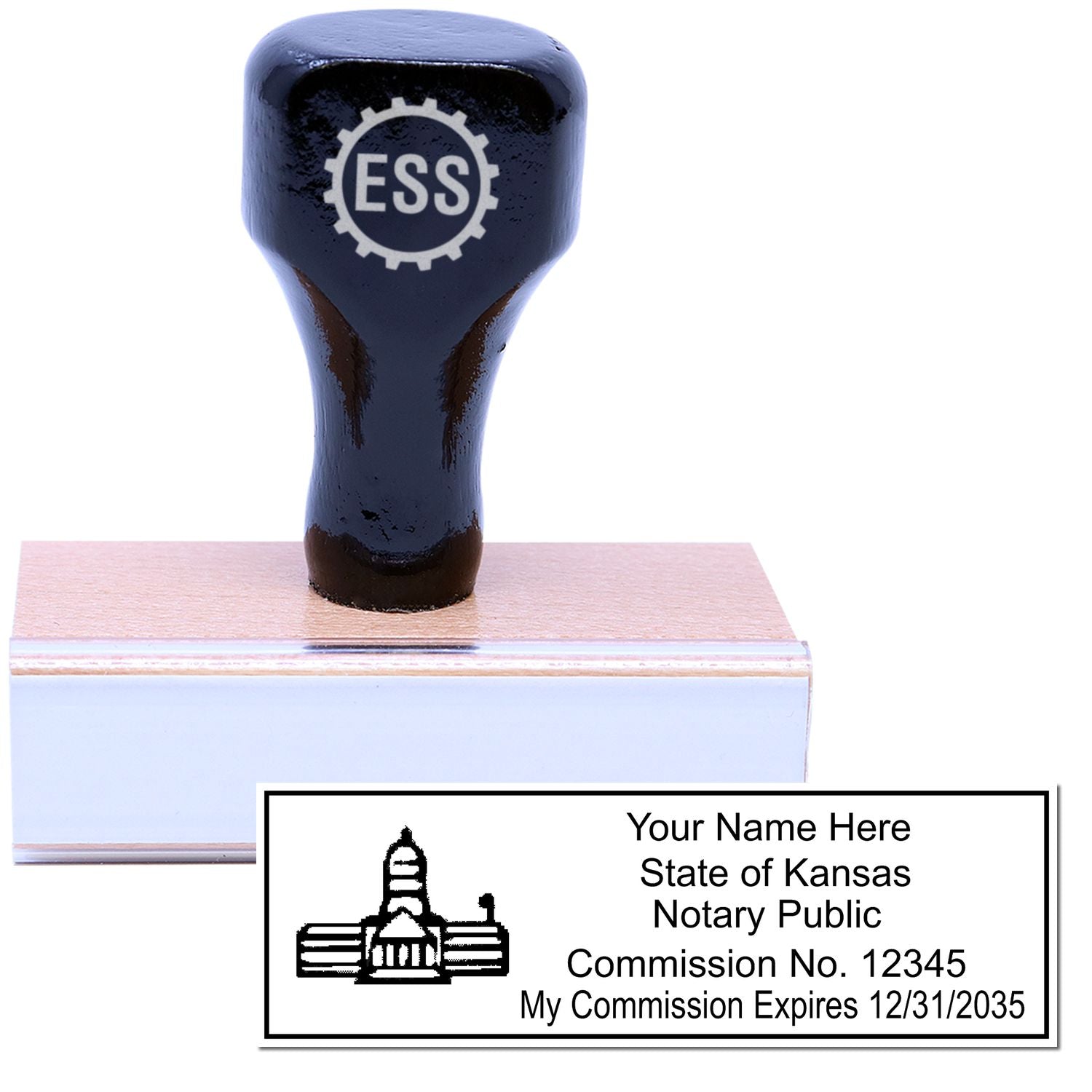 Wood Handle Kansas State Seal Notary Public Stamp